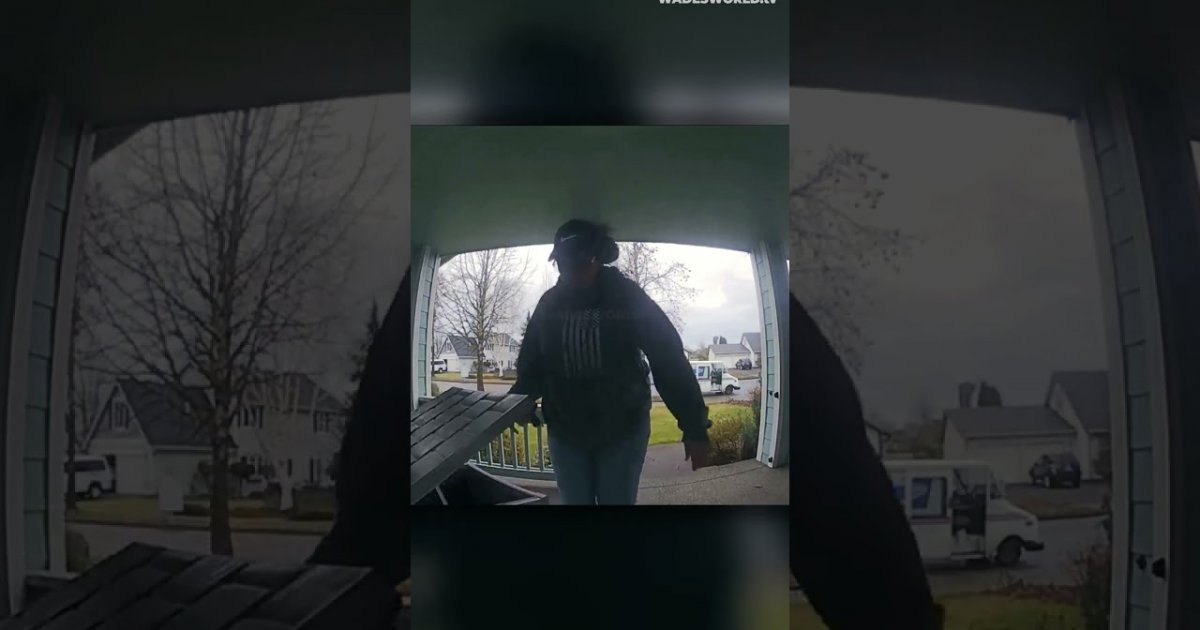 Delivery Woman Has Problems Putting A Package Into Its Destination ...